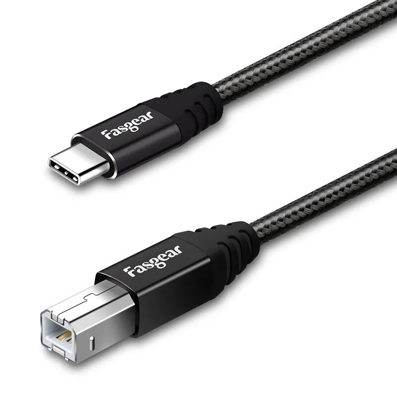 Fasgear USB C к USB B кабель для принтера 5 м 5m, Black