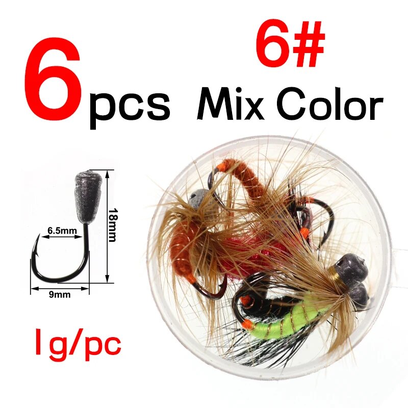 Bimoo Утяжеленные багги черви для зимней рыбалки 6pcs size 6