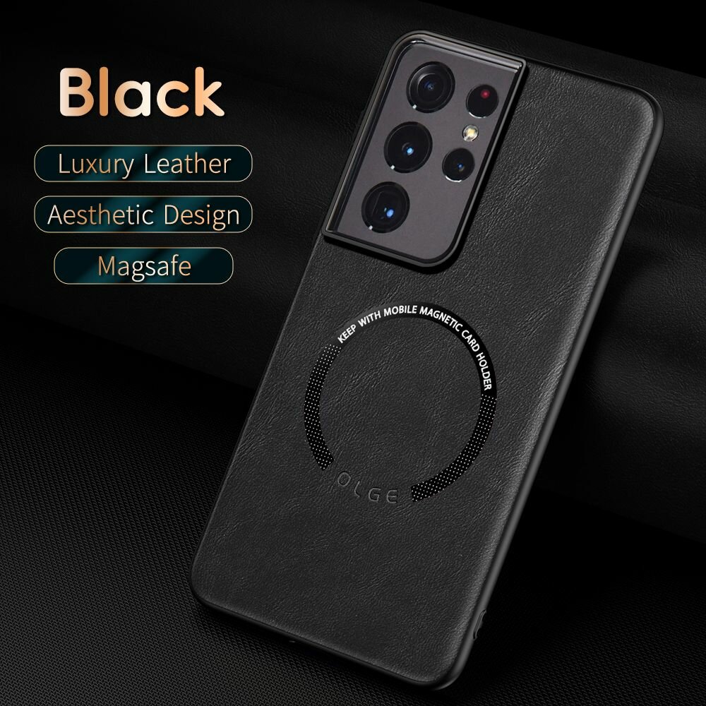 OLGE Роскошная кожаный MagSafe чехол для Samsung Galaxy S21 Ultra (Самсунг Галакси С21 Ультра)