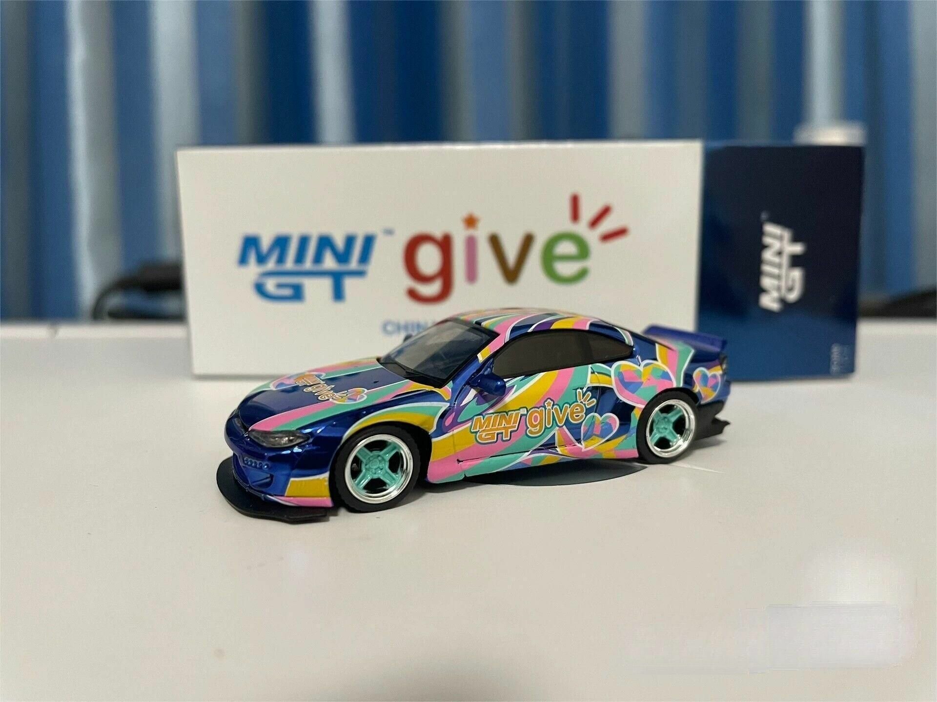 Машинка TSM Mini gt #633 Nissan Silvia (S15) Rocket Bunny Chrome Blue MINI GT GIVE 2023 Die-cast alloy car model toy Display Gift