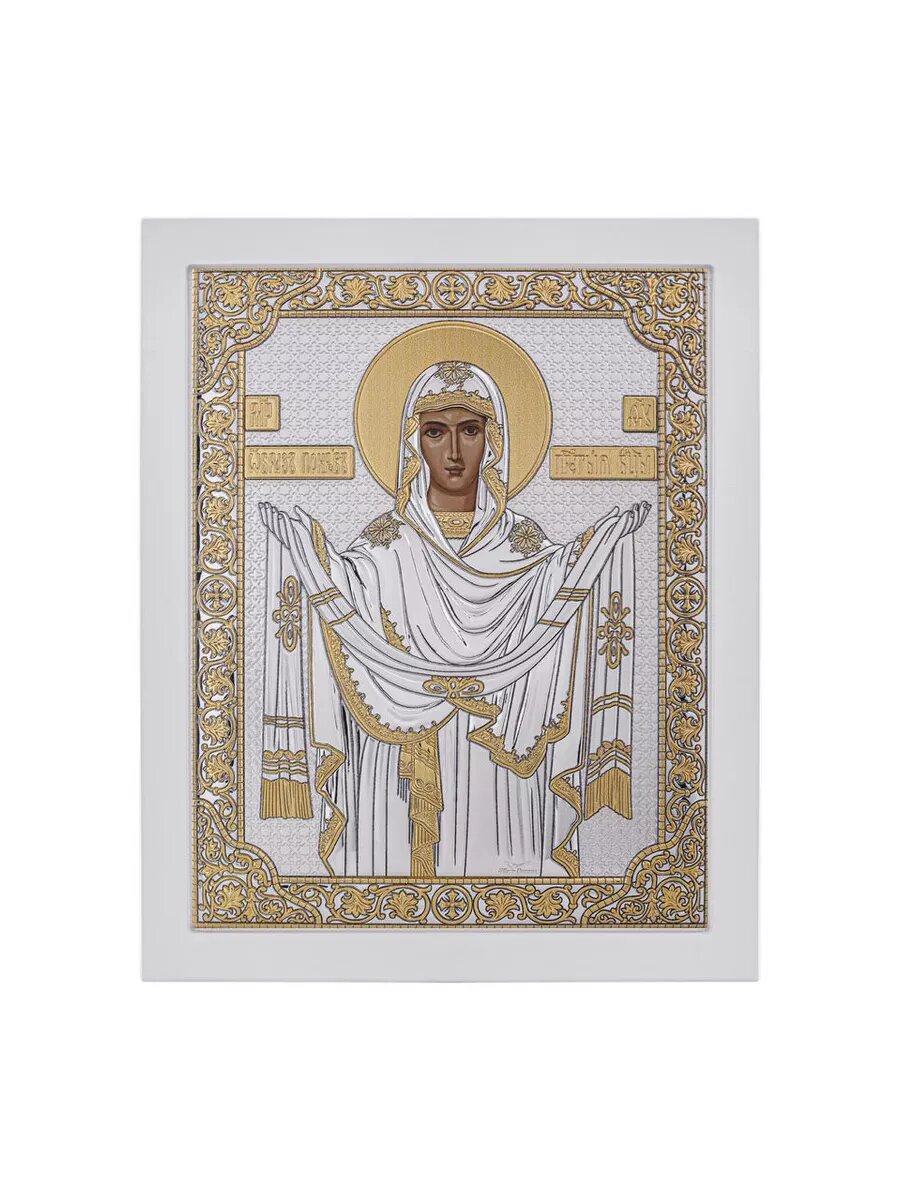 Икона серебряная, греческая Покрова БМ, 150х200мм
