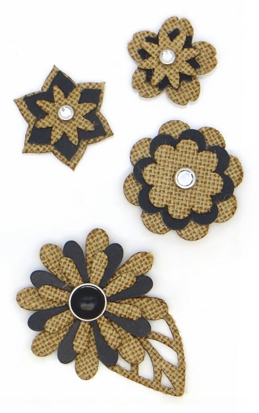 Украшения для скрапбукинга Рукоделие Тканевые цветы 3D, цвет черно-коричневый, 4 элемента