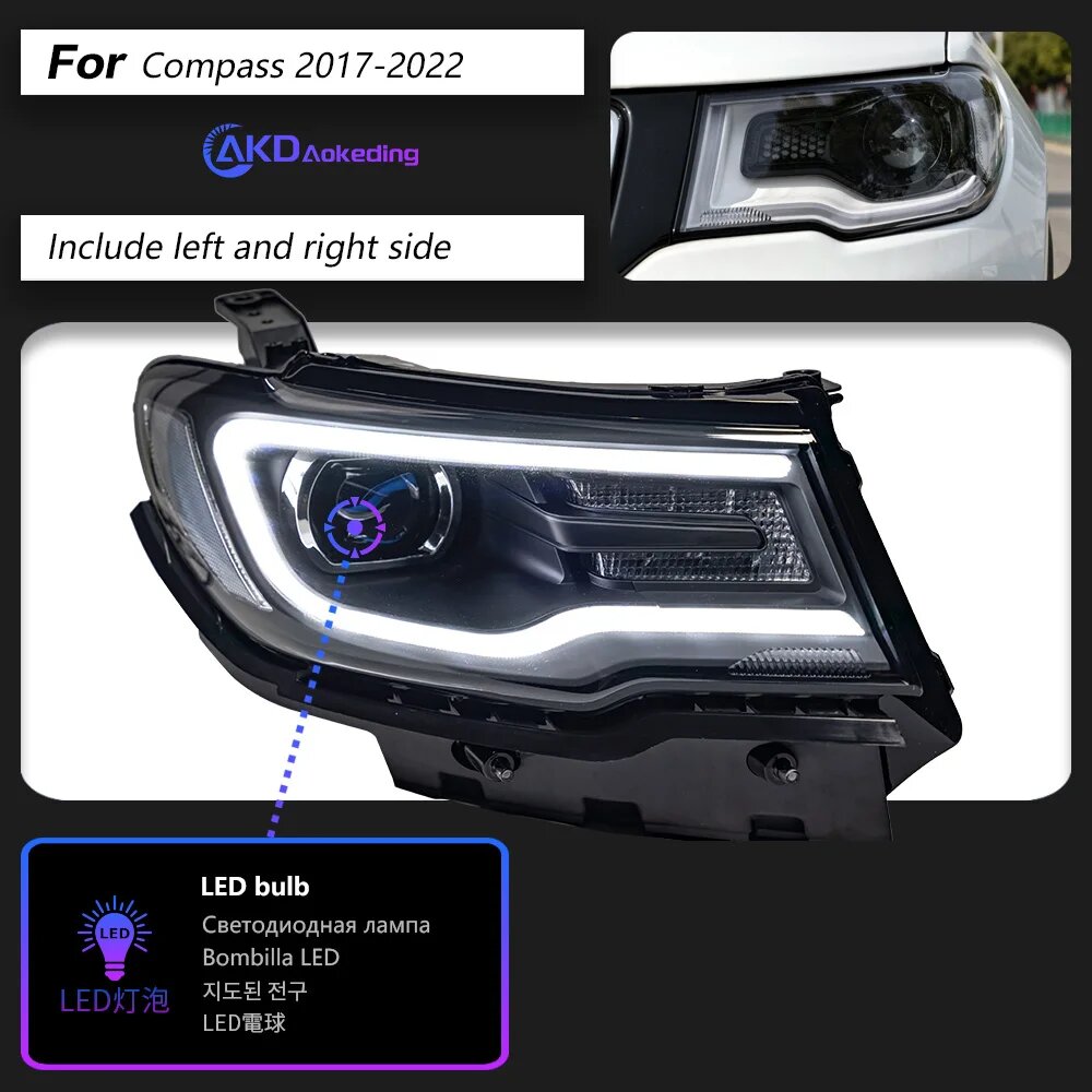 Фаркоп AKD для фары Grand Cherokee LED Headlight 2017-2020 Headlights Grand Cherokee DRL поворотный сигнал дальний свет ангельское окошко проектор