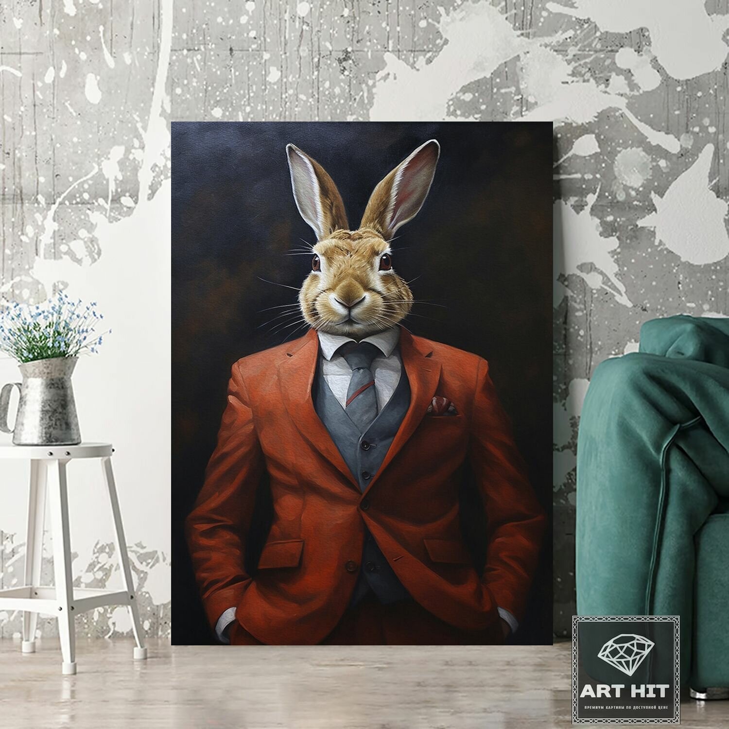 Картина кролик в костюме 30х40см