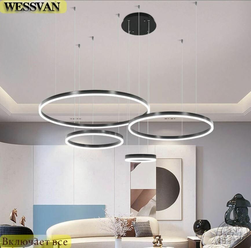 WIESSVAN Подвесная светодиодная люстра 4 кольца 20*40*60*80 черная