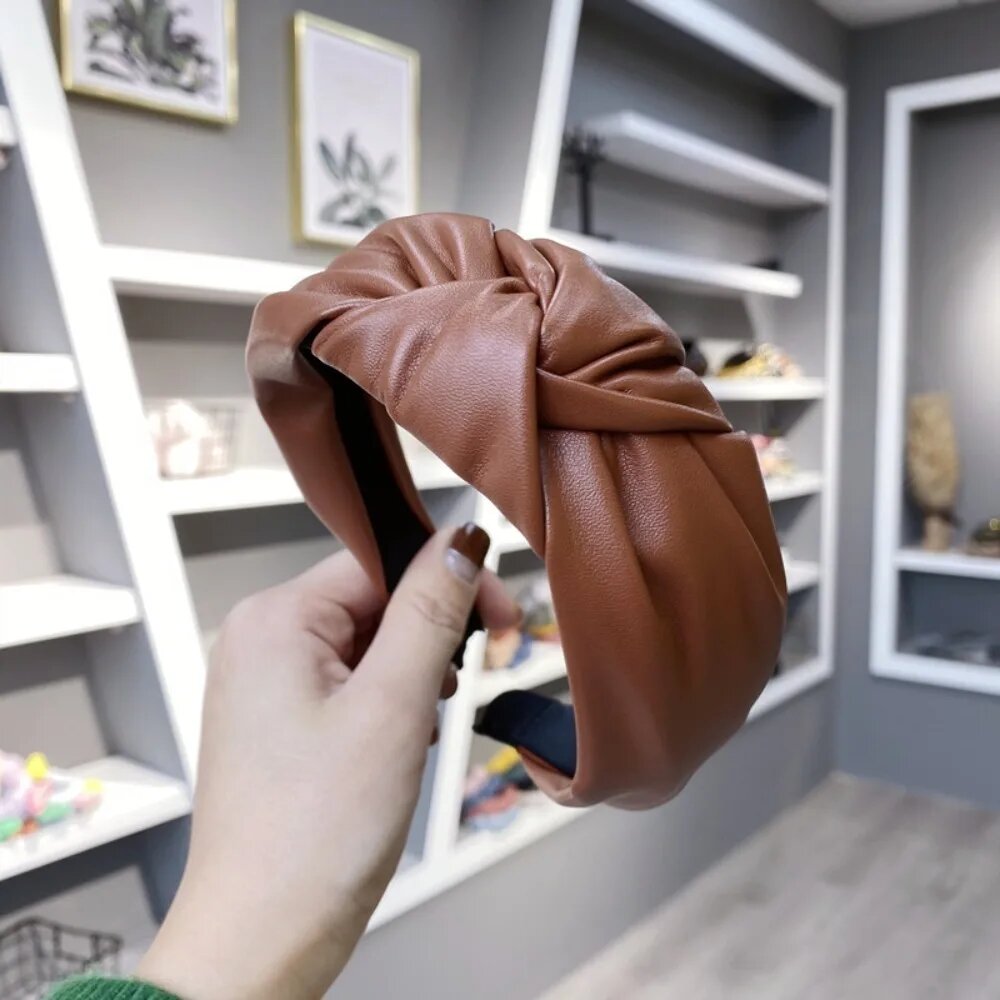 Ретро обруч из искусственной кожи Коричневый, khaki