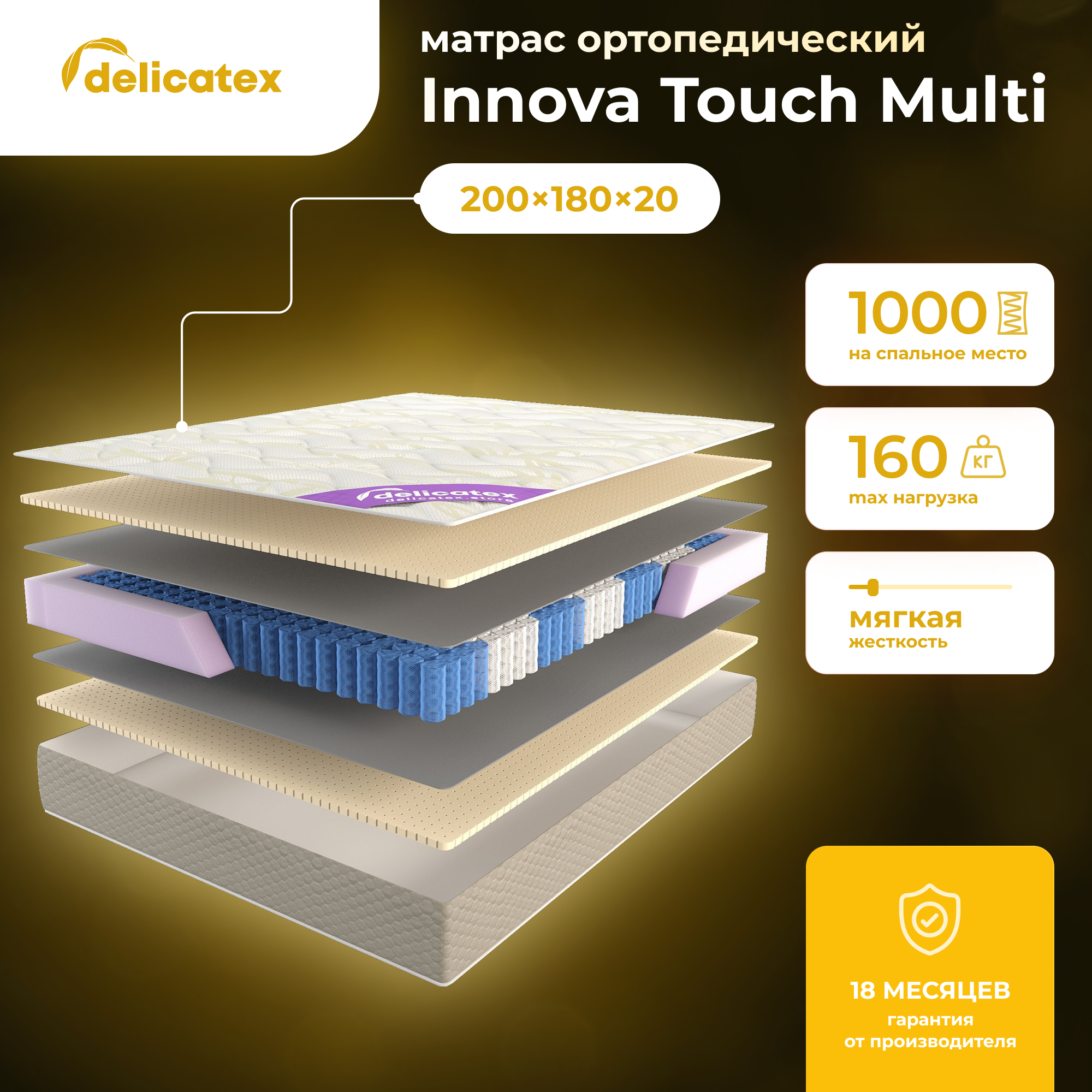Матрас на независимых пружинах Delicatex Innova Touch multi 180x200x20 см