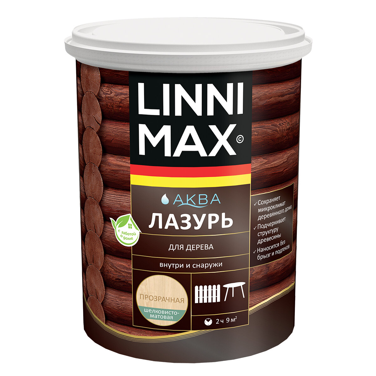 Защитная лазурь для дерева Linnimax Аква, 0,9 л, бесцветная