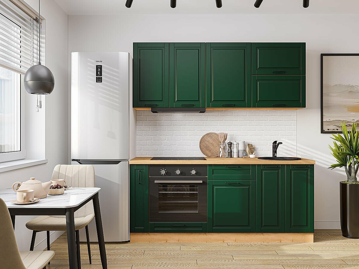 Кухня Дублин-01, цвет фасада Special Green, цвет каркаса Дуб Вотан, 2140*1900*600 мм