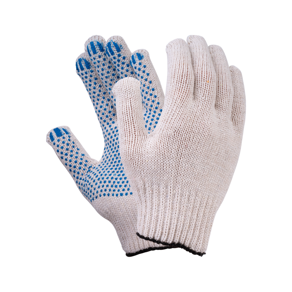Перчатки Fort х/б с ПВХ, 56гр, 7,5 класс, точка, арт. 0019Р, белые, 10шт
