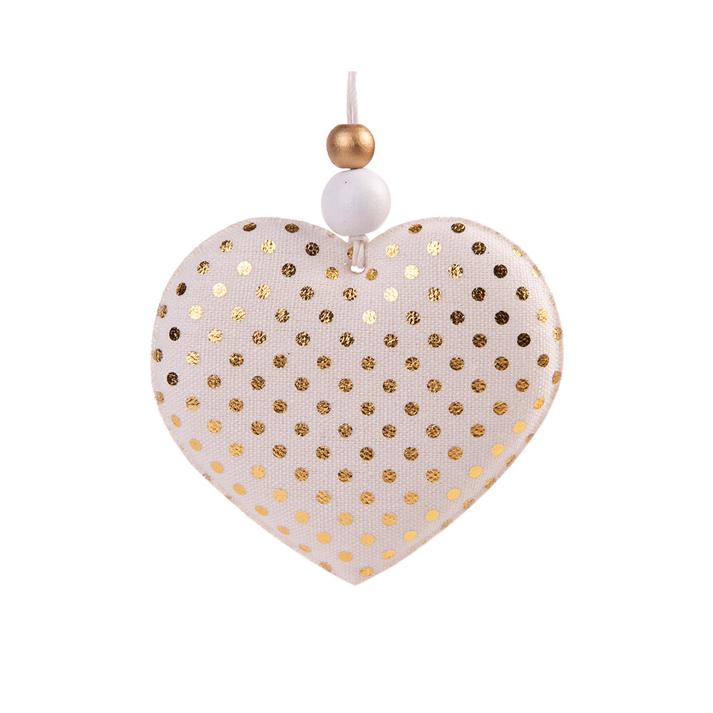 Феникс-Презент Подвесное украшение из ткани 1.5 х 8 х 8.5 см, сердце с золотыми кружочками