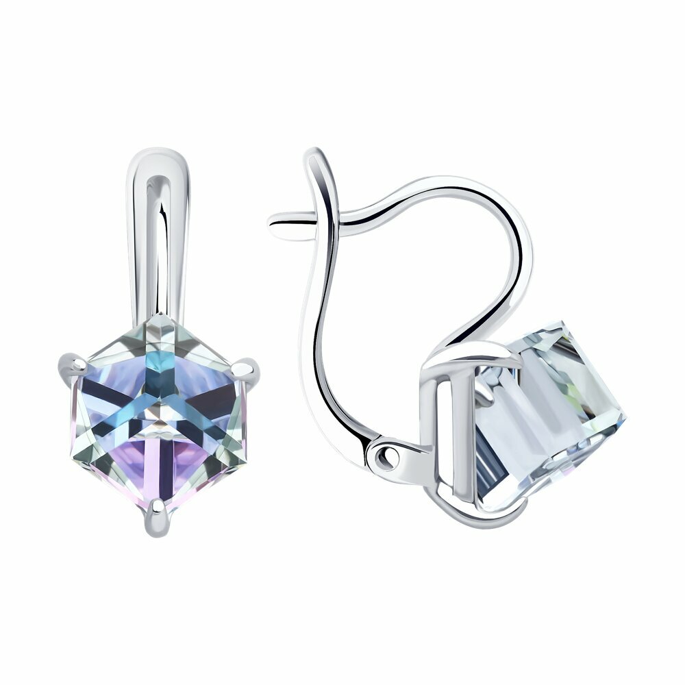 Серьги, серебро, 925 проба, родирование, кристаллы Swarovski