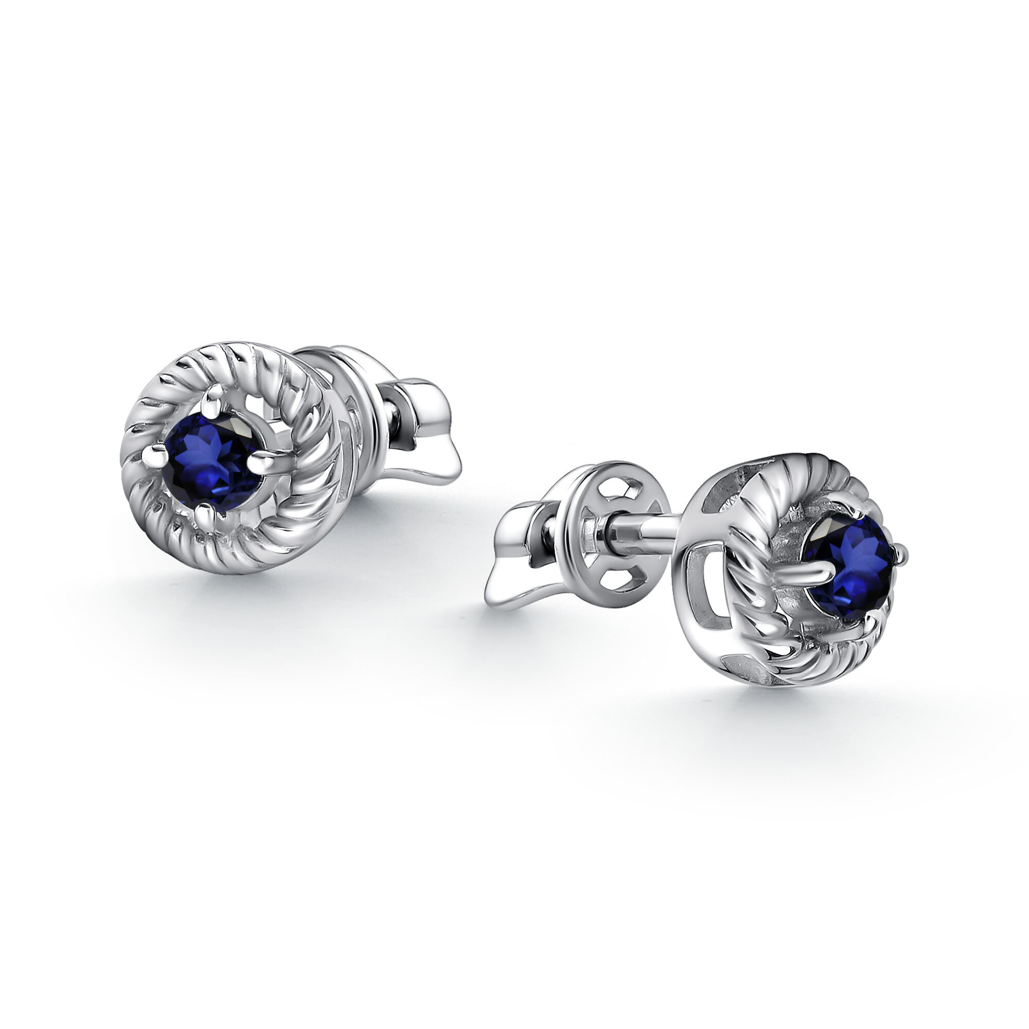 Серьги пусеты, серебро, 925 проба, родирование, сапфир