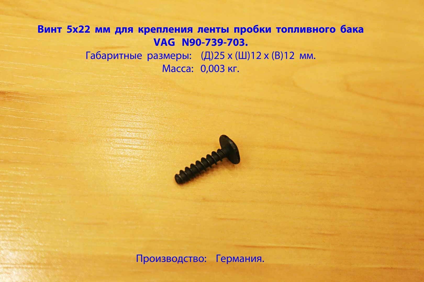 Болт 5х22 мм для крепления ленты пробки топливного бака VAG N90-739-703