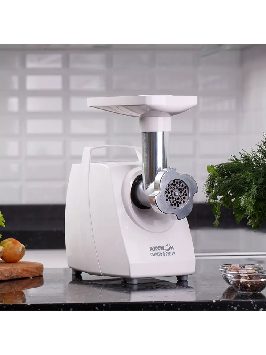 Мясорубка Аксион М34.04, 1500 Вт, пластик, шнековая, защита от перегрузки, белая