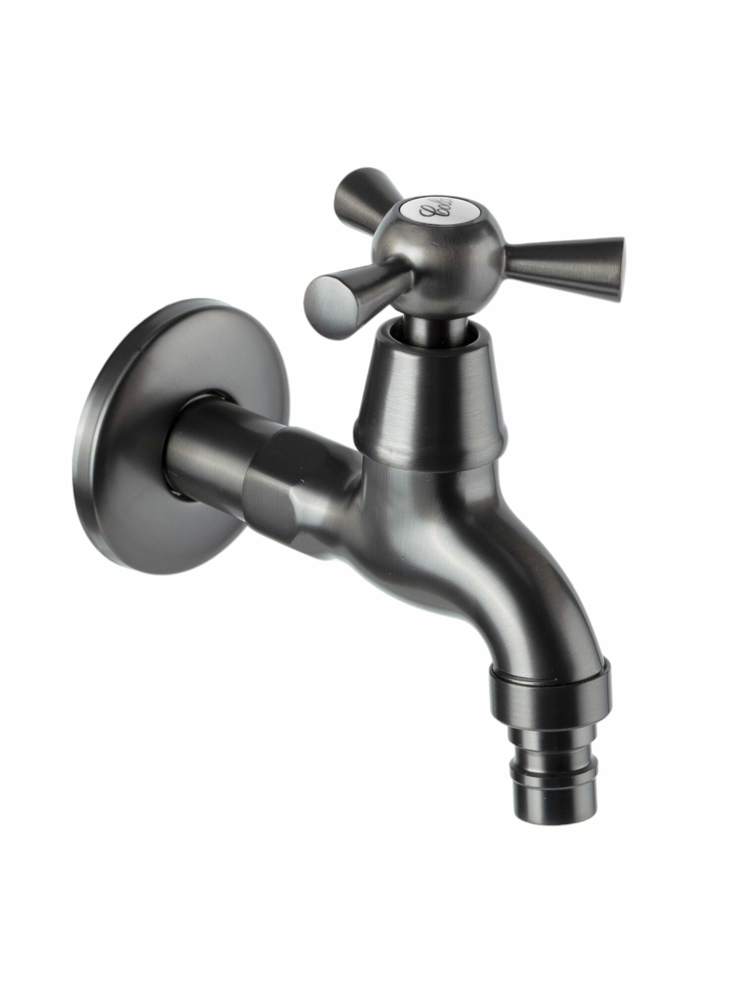 Кран водоразборный полуоборотный со штуцером 1/2", 8 см от стены, серый графит