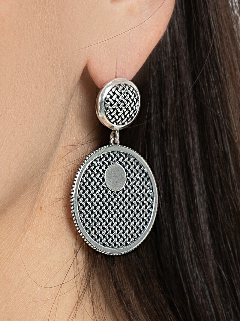 Серьги, серебро, 925 проба, оксидирование