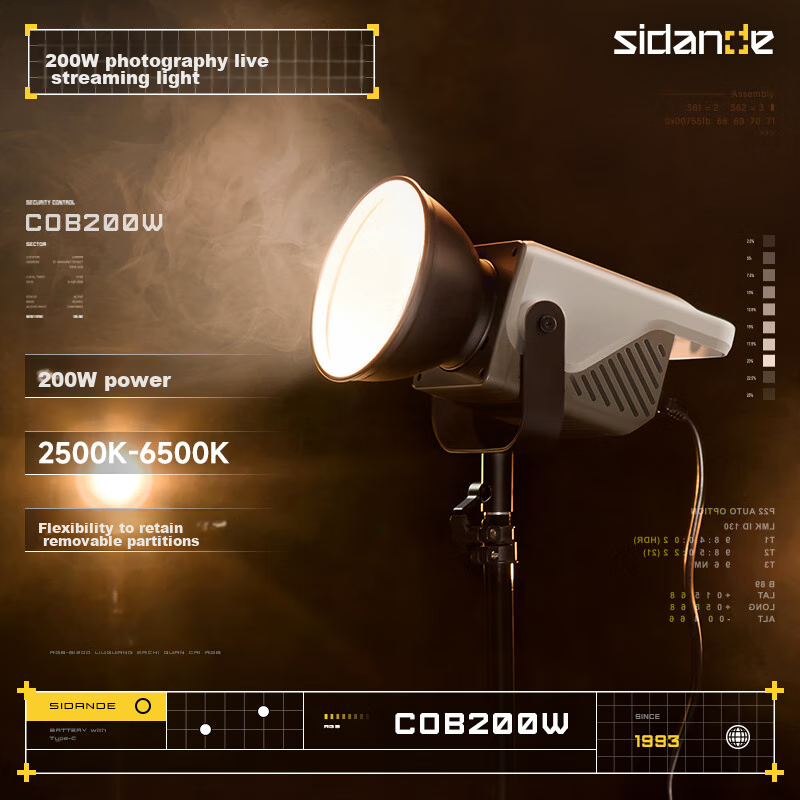 Sidande Fill Light, Photography Live Streaming Light, Yudi COB 200W Dual Color Temperature, Professional Anchor Beauty Light, Soft Light, Spotlight, Studio-Specific, Photo And Video Recording Tool, Constant Light Photography Lamp