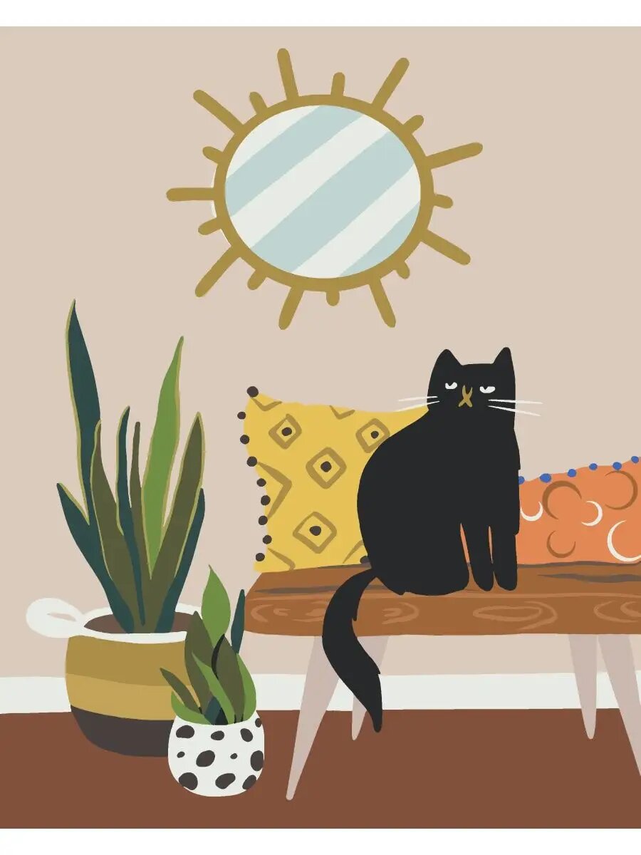 Стильные картины по номерам абстракция "черный кот", Leonardo Daivinchik, холст на подрамнике 40х50, 20 цветов