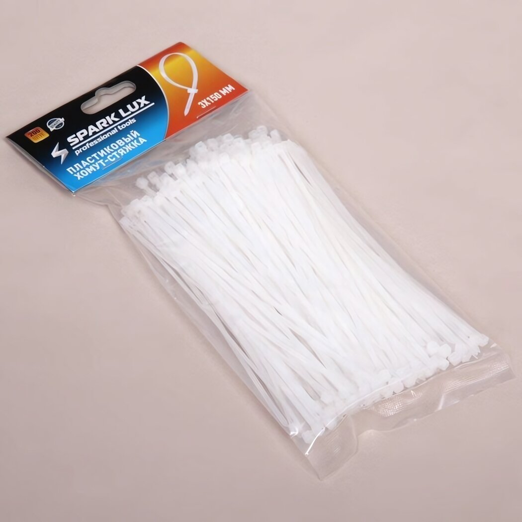 Хомут-стяжка пластиковый 3x150мм, 200шт, белый, нейлон 6.6, нагрузка до 46кг