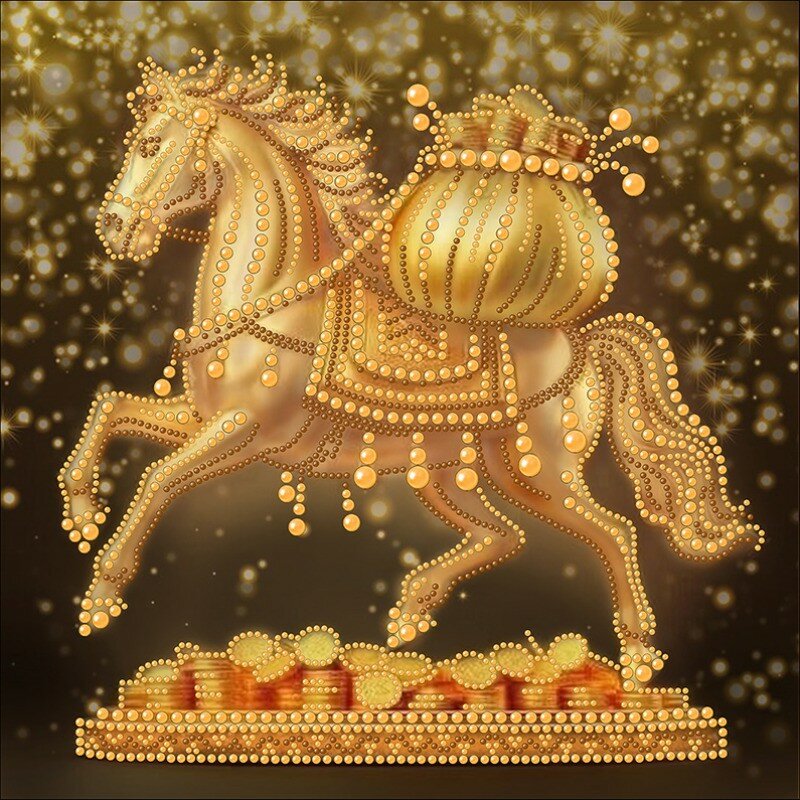 Набор для вышивания Larkes #Н3686 Золотой конь, Вышивка бисером, 26 х 26 см