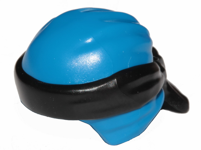 Minifigure, Headgear Ninjago Wrap Type 3 with Molded Black Bandana and Knot Pattern, 24496pb16 Blue U