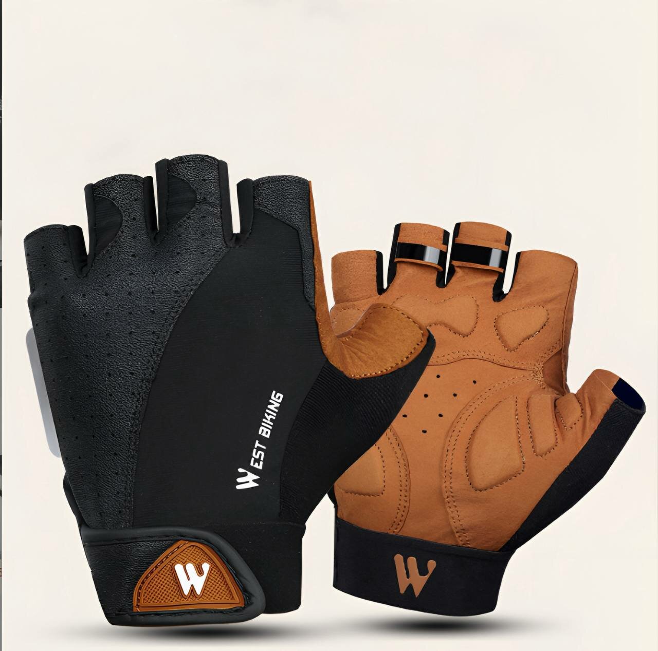 Велоперчатки WEST BIKING короткий палец, коричневые