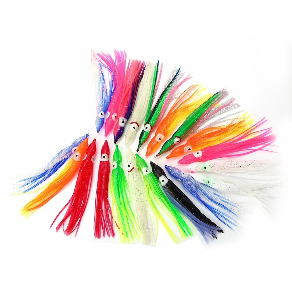 20 шт. разноцветные юбки в виде кальмара, мягкие приманки для морской рыбалки в морской воде, 12 см, приманка для морской рыбалки