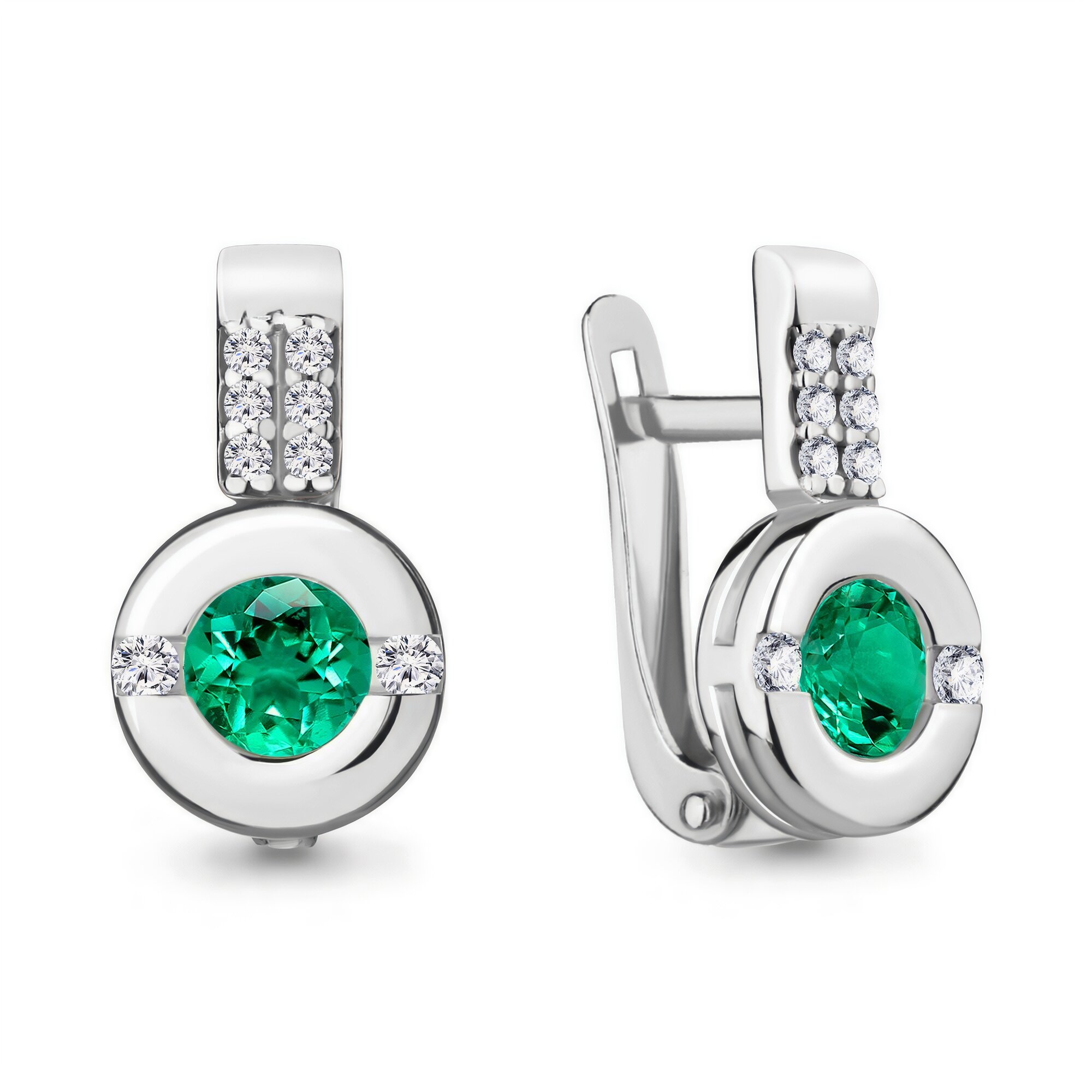 Серьги, серебро, 925 проба, родирование, фианит, изумруд синтетический