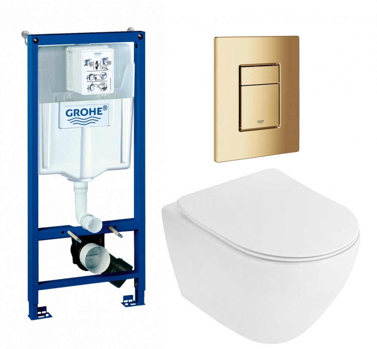 Комплект 3 в 1 инсталляция Grohe Rapid SL + Унитаз подвесной Cezares Stylus CZR-513-TH-R + кнопка холодный рассвет глянцевая