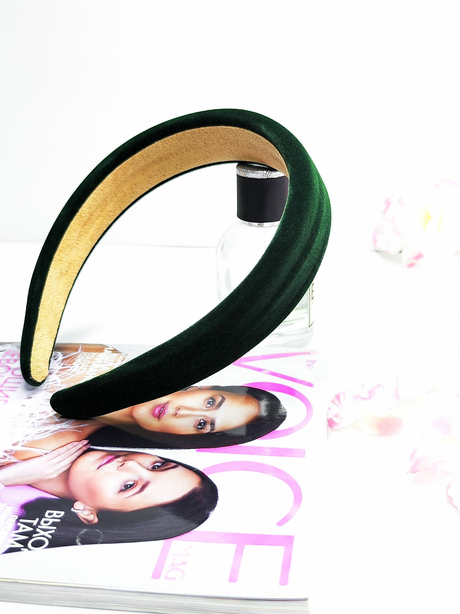 Стильный объемный бархатный ободок для волос, женский темно-зеленый