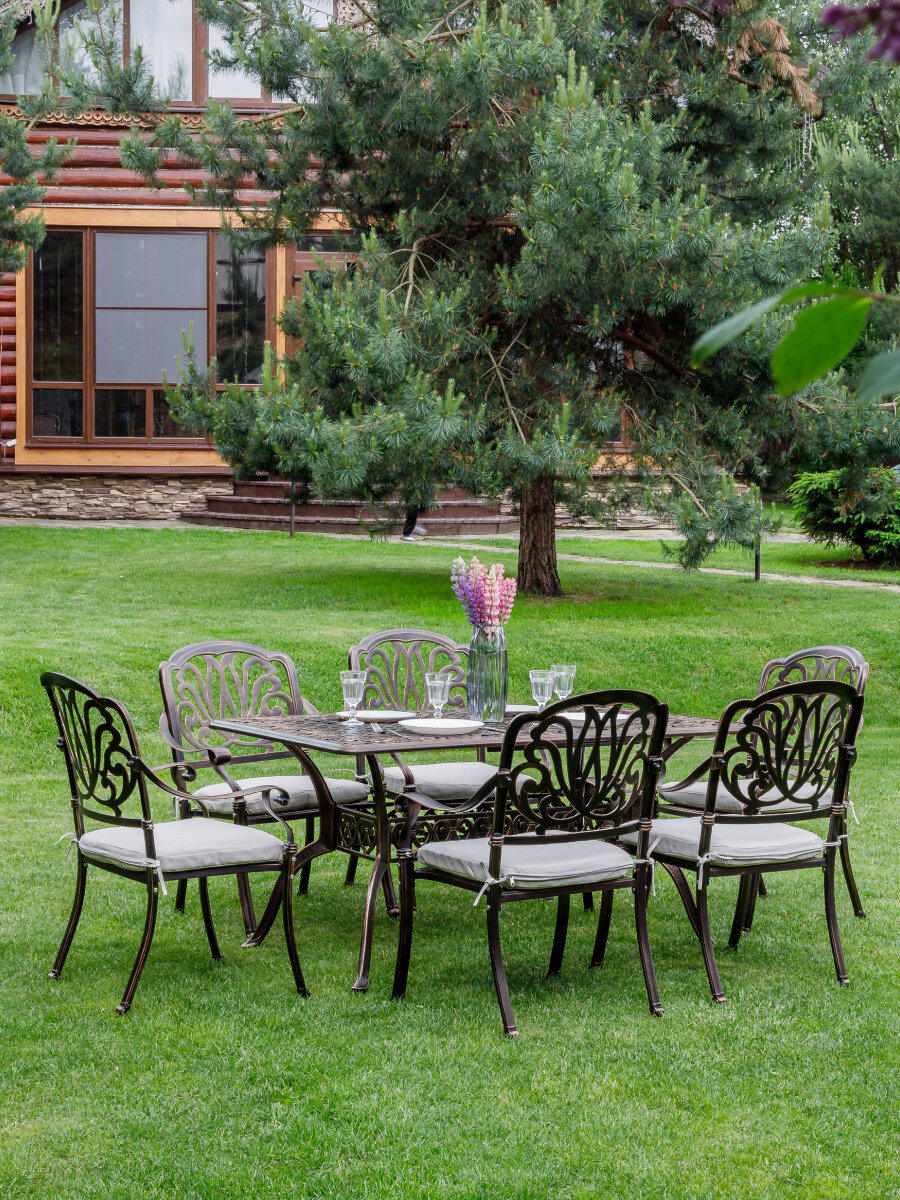 Обеденный комплект садовой мебели из литого алюминия Royal Family WILHELM на 6 персон с прямоугольным столом