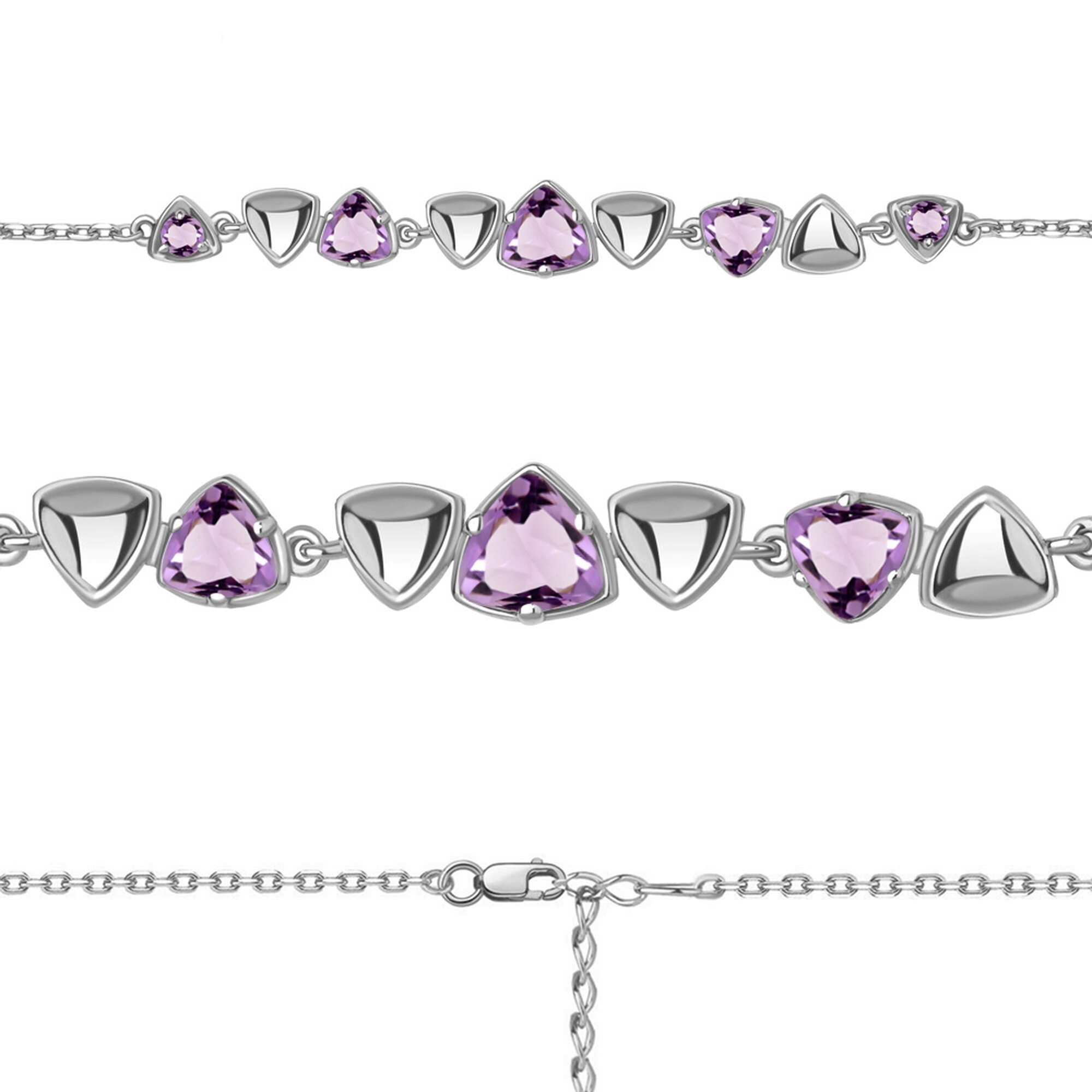 Браслет, серебро, 925 проба, родирование, аметист