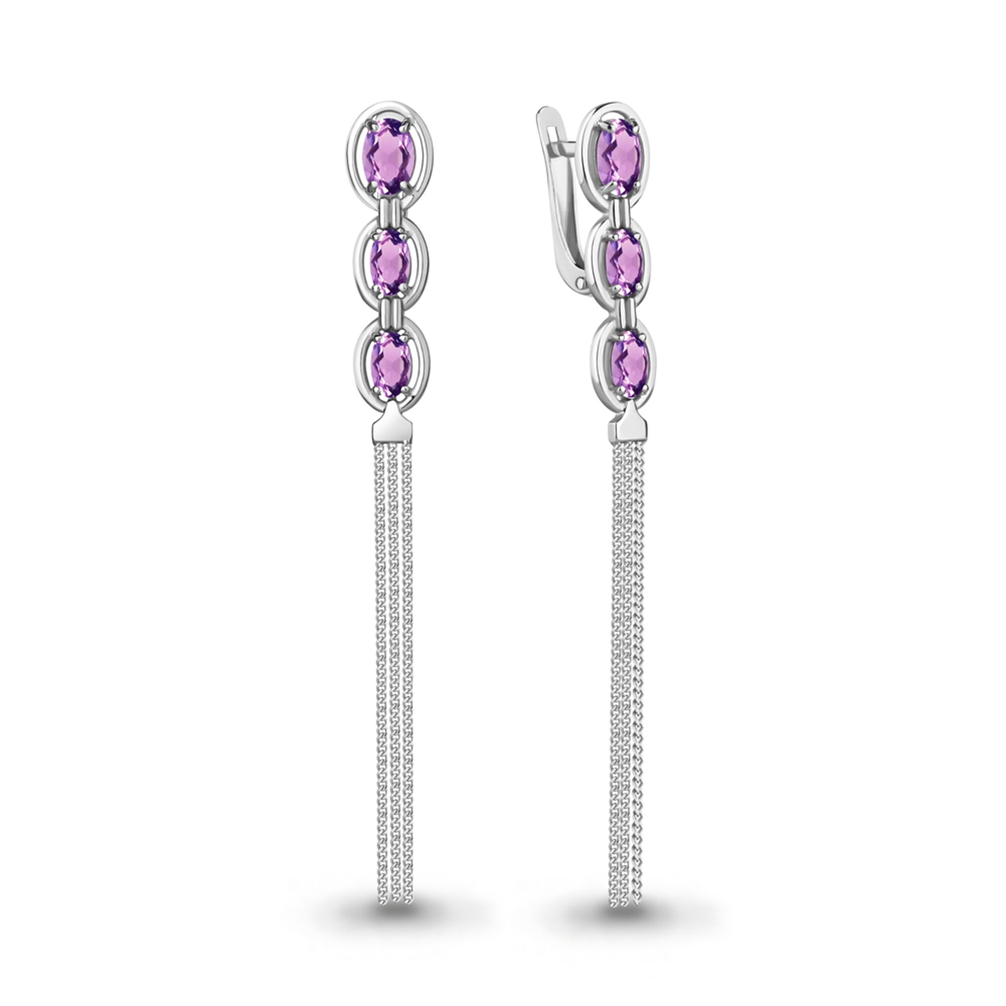 Серьги, серебро, 925 проба, родирование, аметист