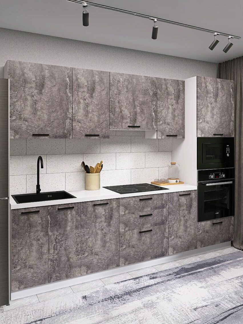 Кухонный гарнитур Урбан 2.6 м, мебель для дома и кухни, Белый / Цемент темный