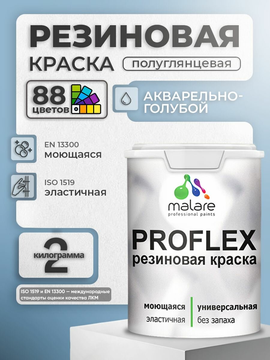 Краска резиновая Malare ProfleX жидкая резина для наружных и внутренних работ, быстросохнущая моющаяся, полуглянцевая, акварельно-голубой, 2 кг