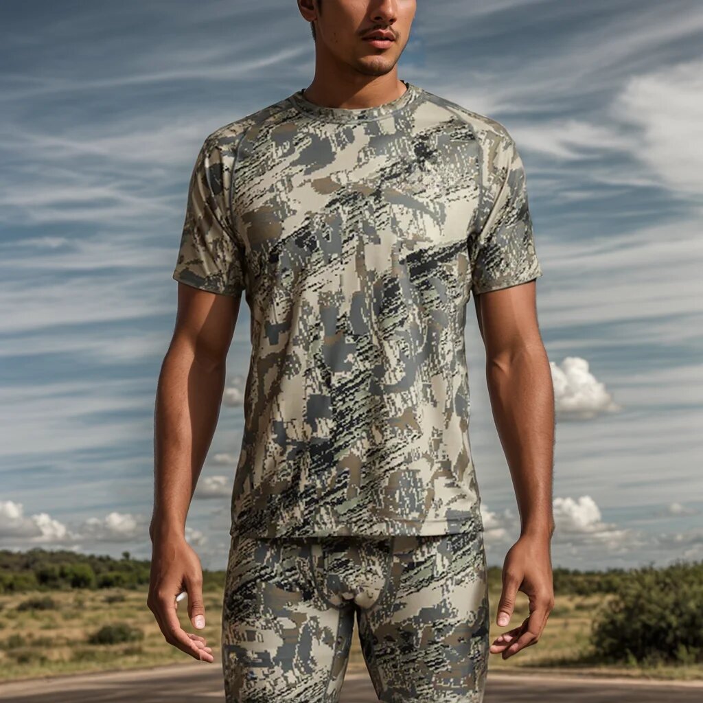 Ainfad Мужская камуфляжная охотничья футболка М, Beige camouflage