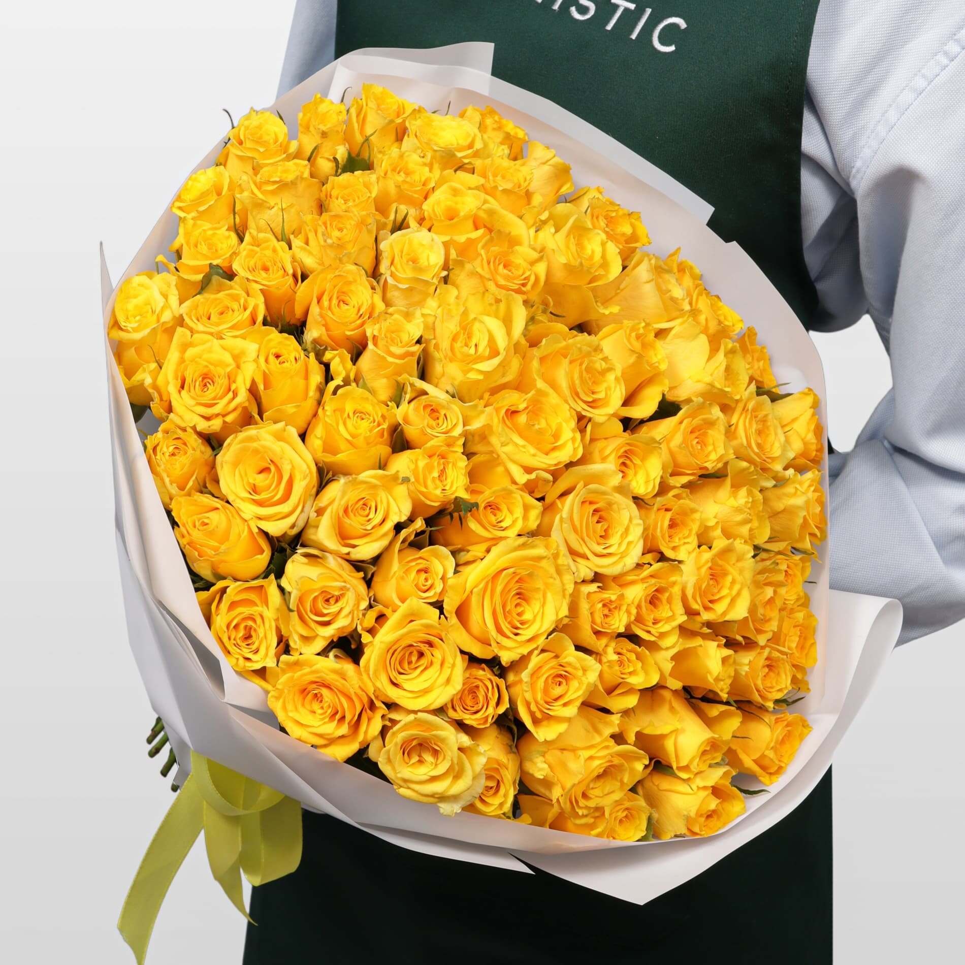 Монобукет STUDIO FLORISTIC "Кения жёлтая", розы, 75 штук, на стеблях