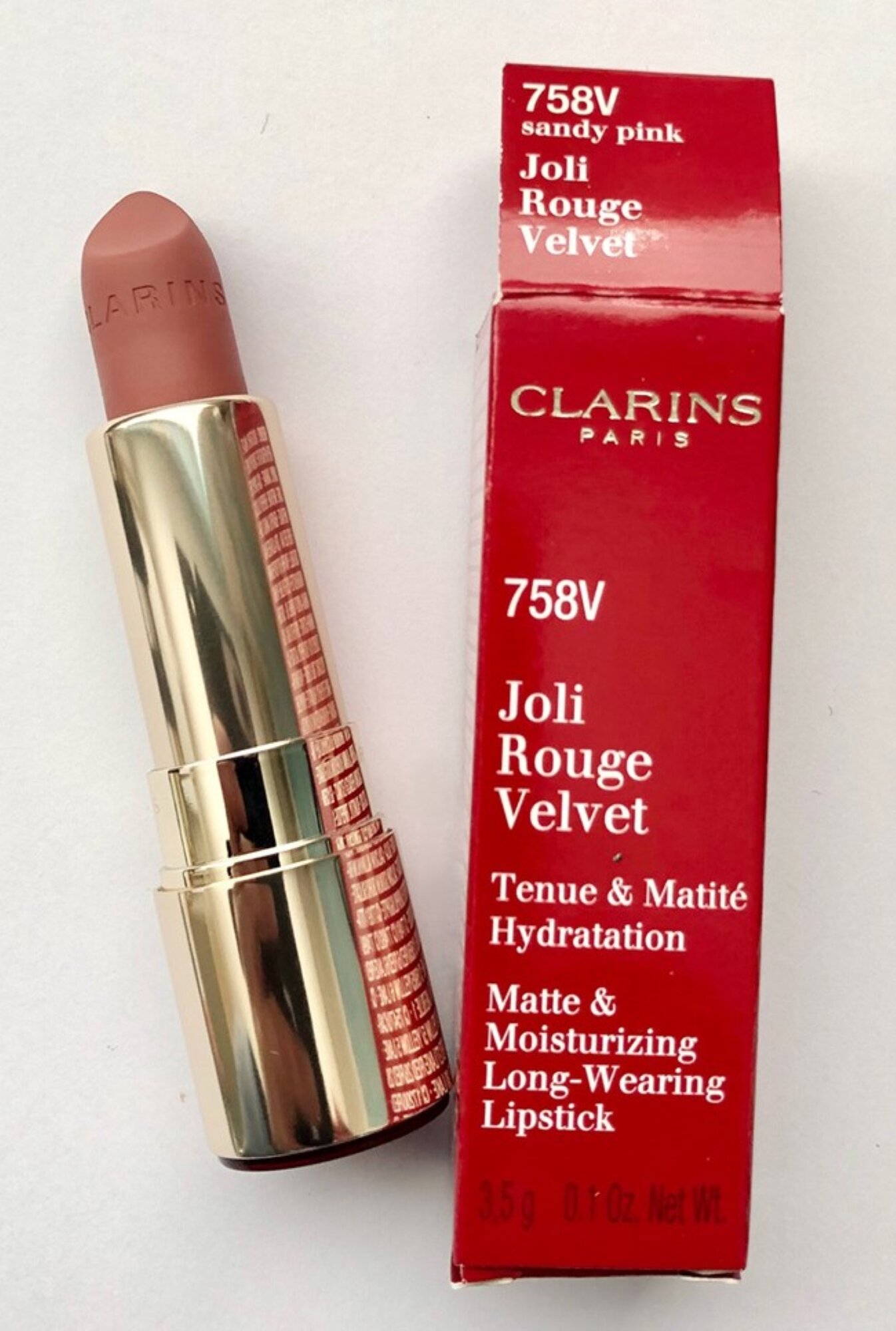 Clаrins "Jоli Rougе Velvеt Lipstick" губная пoмaдa c мaтовым эффектом, 758V sаndy рink