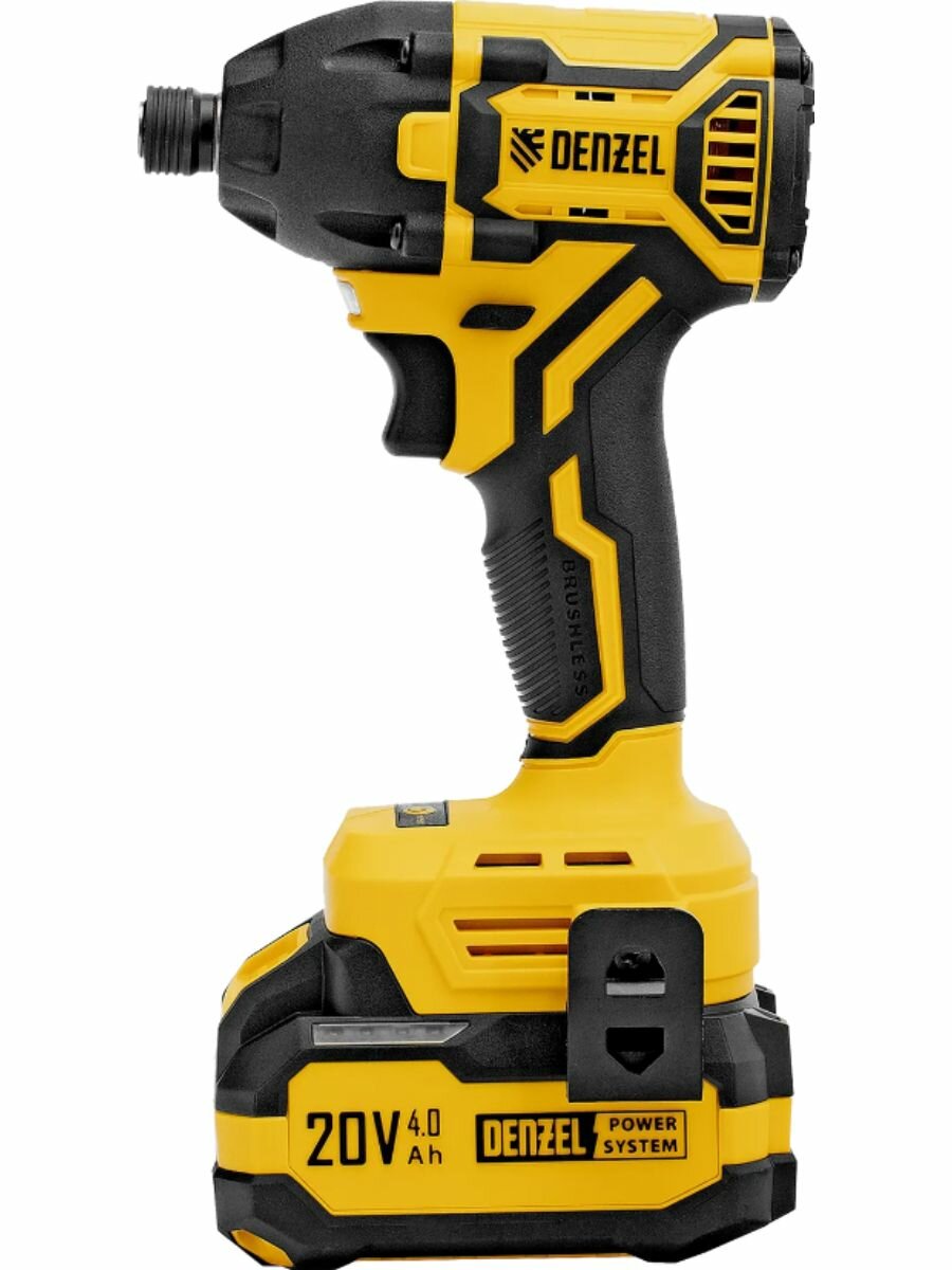 Винтоверт ударный аккумуляторный DENZEL CIDH-BL-20-270 бесщеточный, Li-Ion, 20 В, желтый/черный