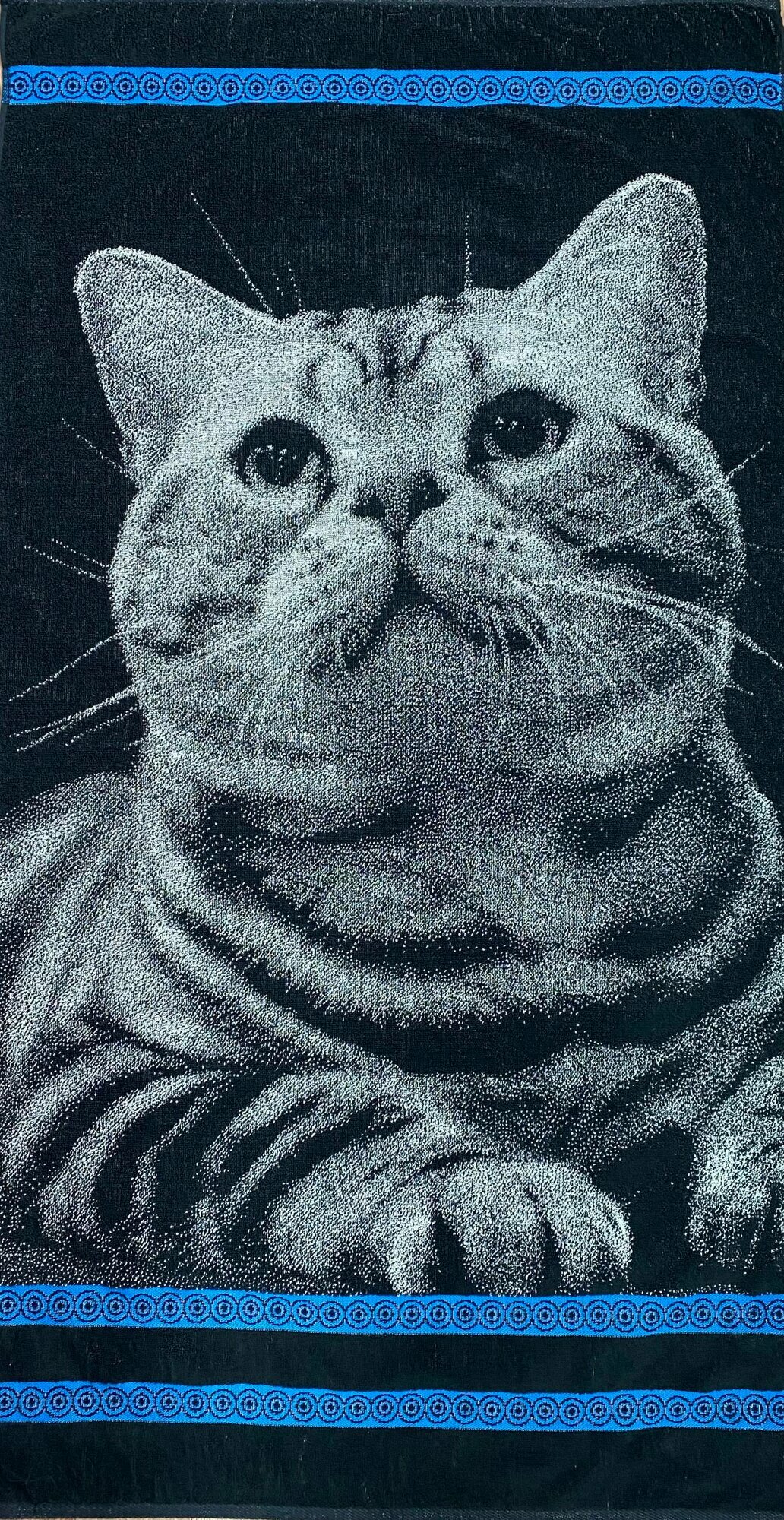 Полотенце махровое большое банное, для ванны в подарок на День рождения, на Новый год Котик 70*140 см