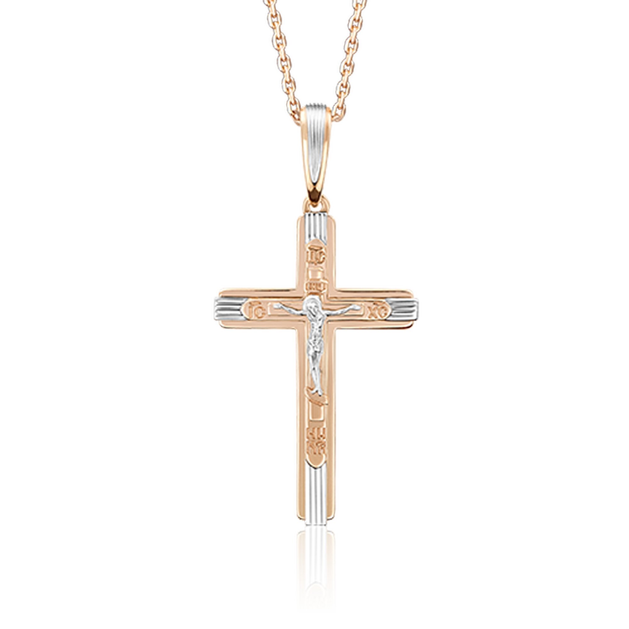 Крестик, комбинированное золото, 585 проба