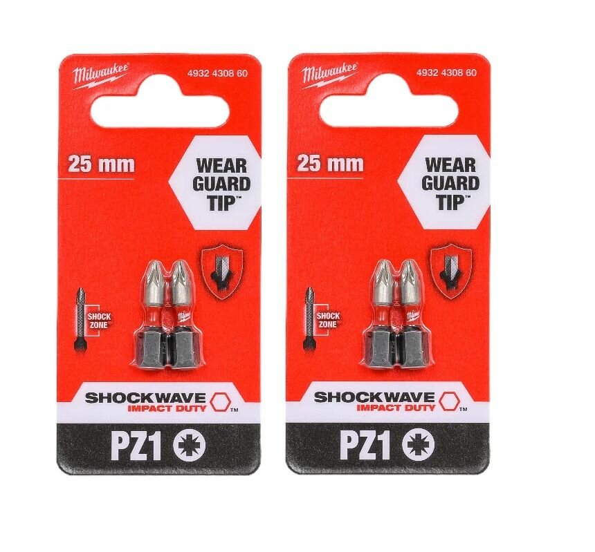 Бита Milwaukee SHOCKWAVE (4 шт; PZ1; 25 мм)
