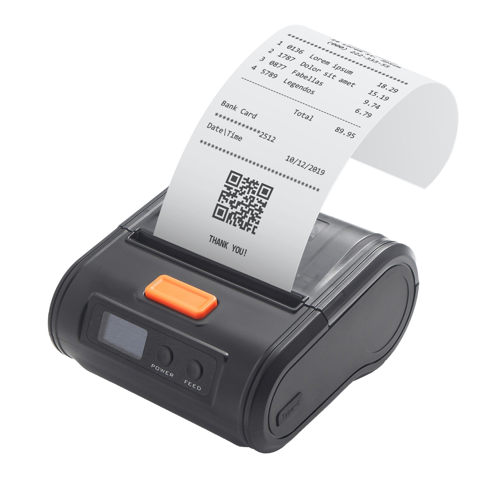 Портативный чековый принтер 80 мм, мобильный POS-принтер с прямой термопечатью, BT+USB, использование с приложением, совместимым с iOS Android-смартфонами, регулируемая ширина бумаги 30-80 мм для ресторана, супермаркета, кухни, офиса, малого бизнеса