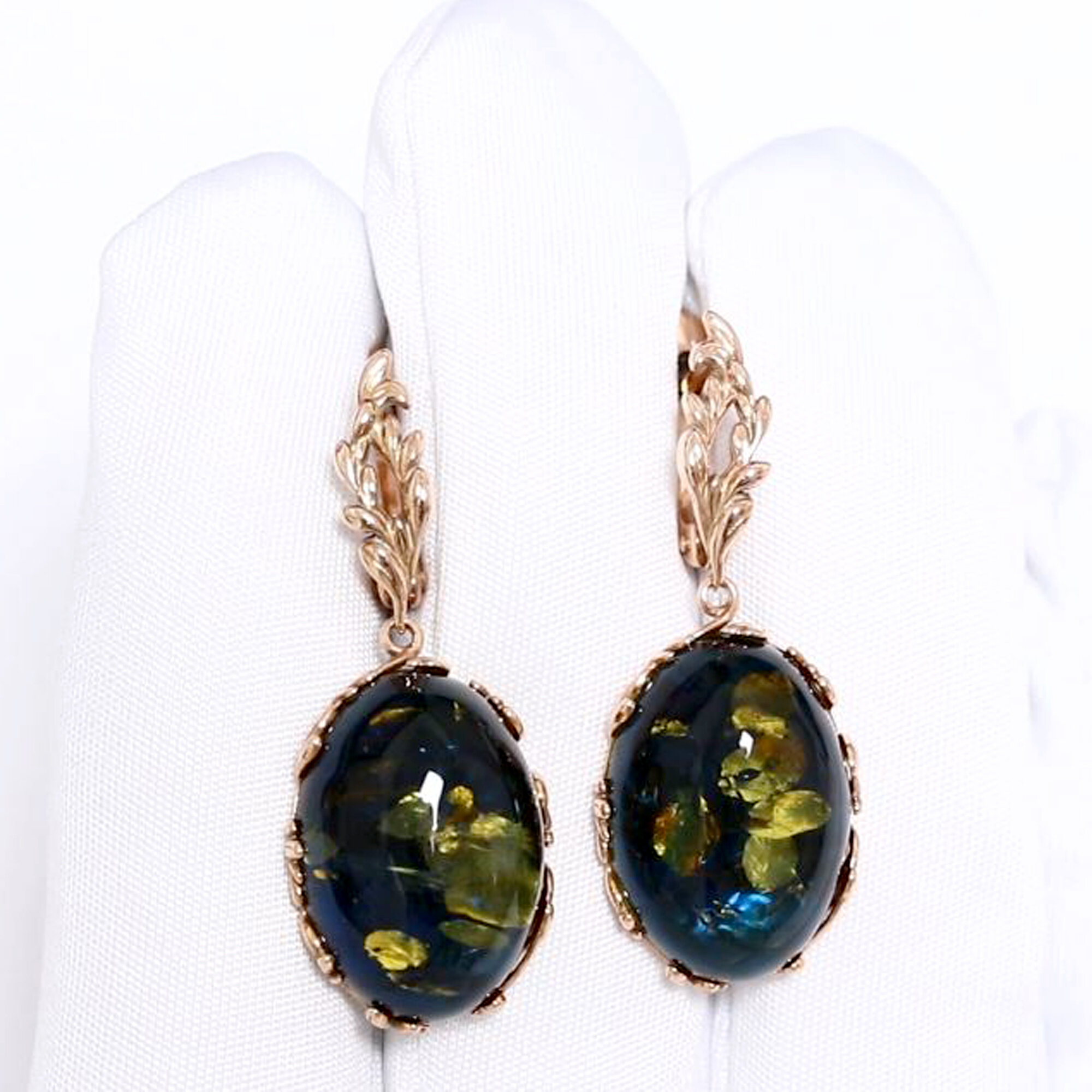 Серьги, серебро, 925 проба, золочение, янтарь