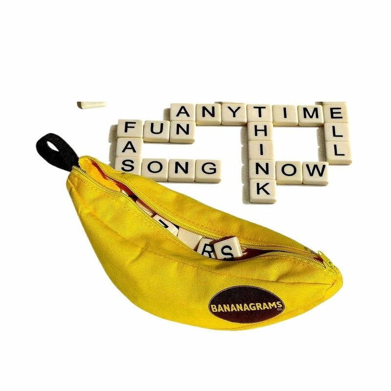 Bananagrams, настольная игра-головоломка для всей семьи, быстрая словесная забава в банановом мешочке, развивает словарный запас и логику, 1-8 игроков, 7+