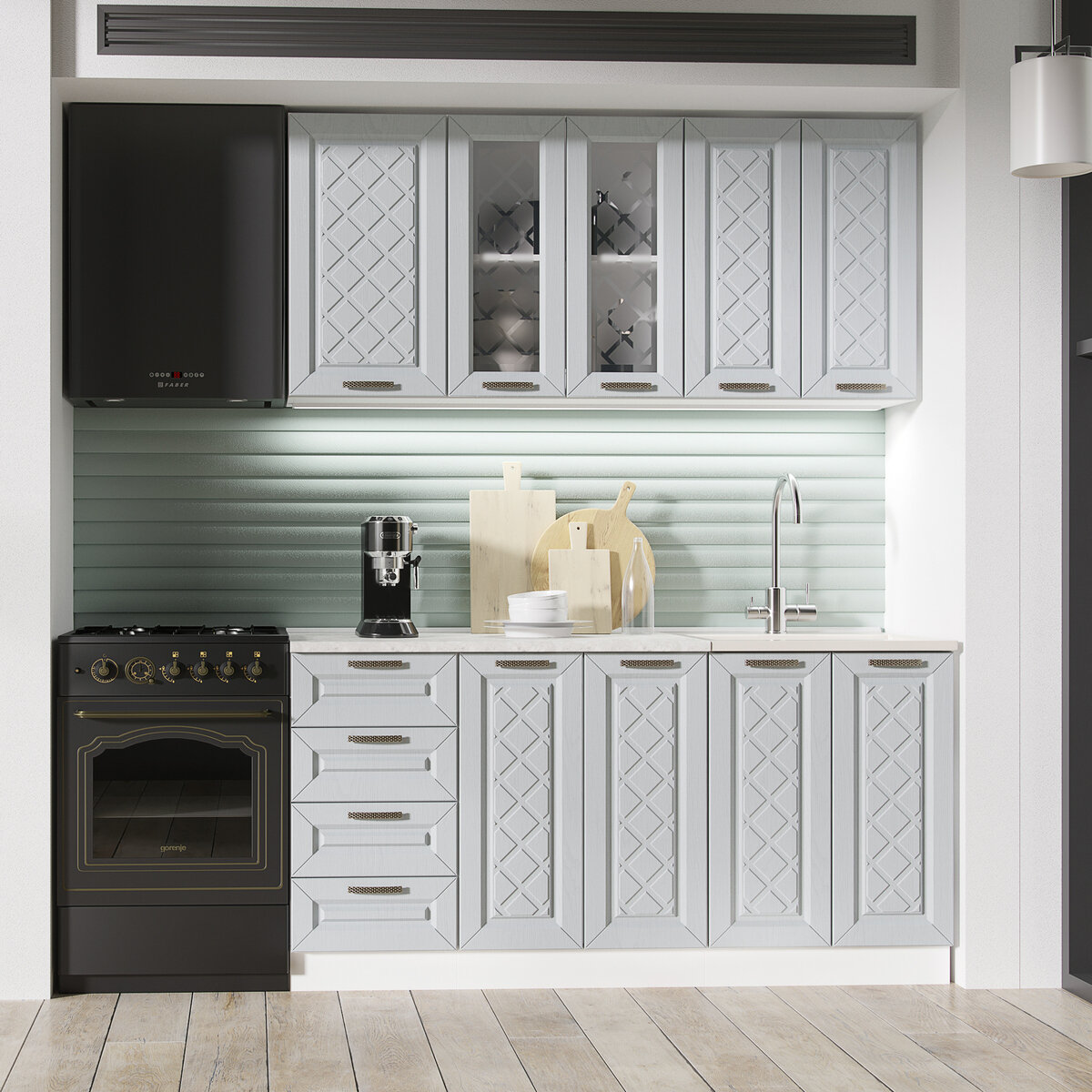 Кухонный гарнитур, кухня, готовый комплект Агава 1,5 м Антрацит