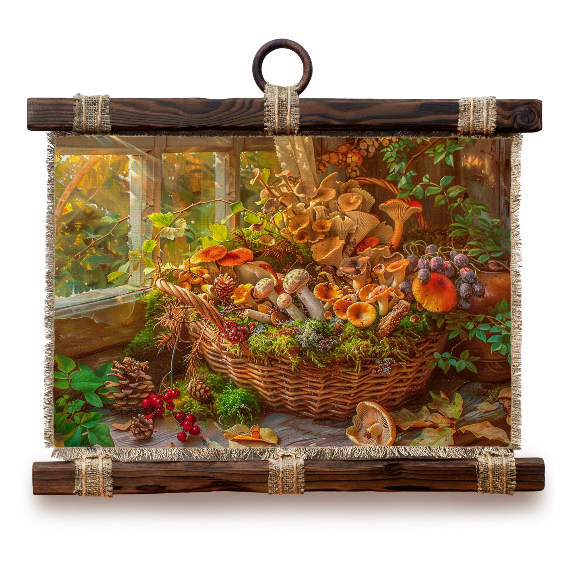 Панно ручной работы Универсальный свиток Грибное изобилие А3 формат картина на холсте