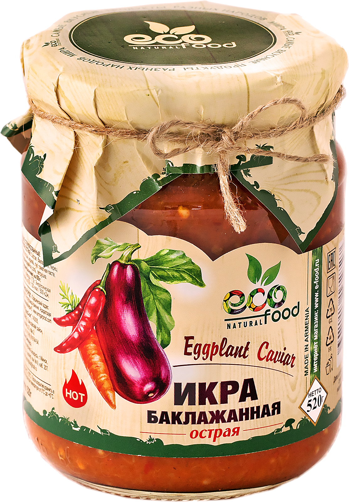 Икра баклажанная острая, 520г ECOFOOD (Армения)