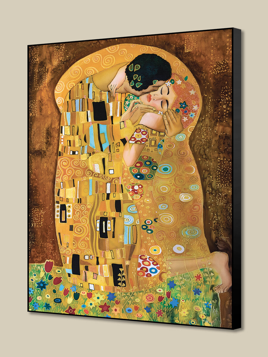 Картина на стену для интерьера Декарт настенный декор панно в раме багете в гостиную Густав Климт Поцелуй